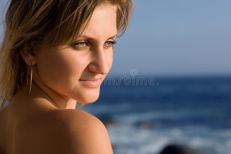 Thoughtful Look Beautiful Young Woman Stock Image - Image of rock ...