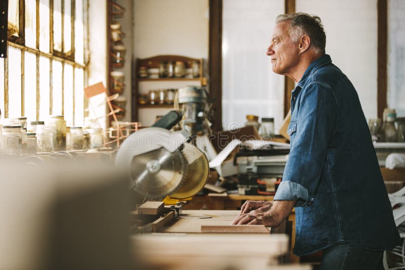 Thoughtful Male Carpenter in His Workshop Stock Photo - Image of ...