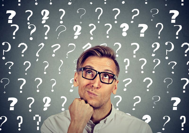 Thoughtful Man Has Many Questions No Answer Stock Photo - Image of ...