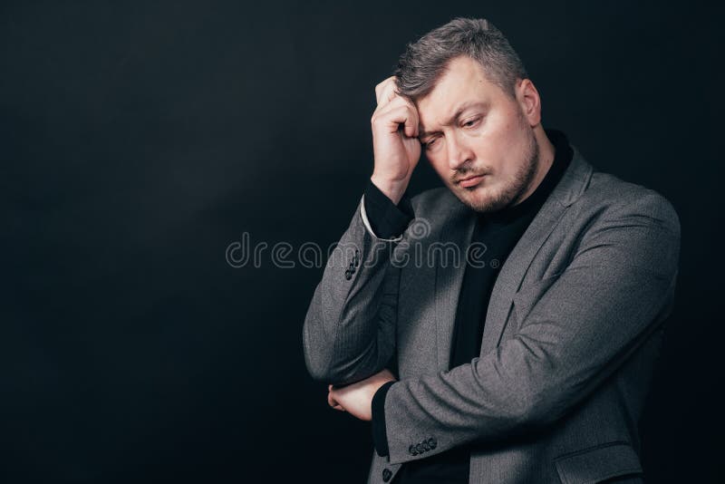 Thoughtful Man with Pensive Face Expression Stock Photo - Image of ...