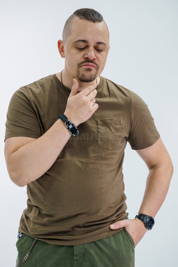 Thoughtful Man Pondering in Casual Attire Stock Image - Image of ...