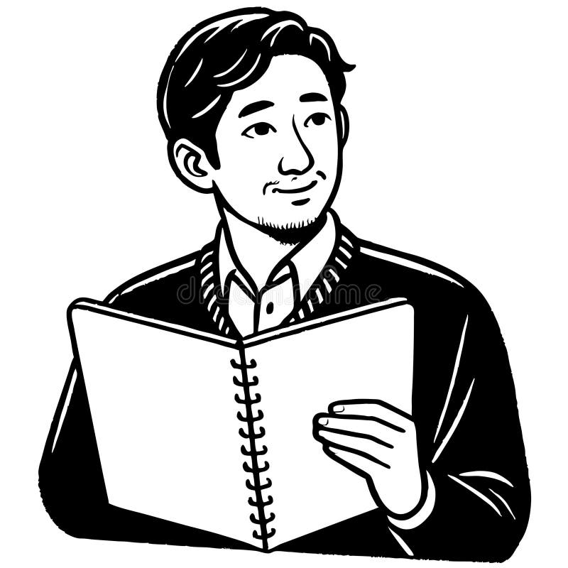 Thoughtful Man Reading Notebook Ideal for Illustration and Graphic ...