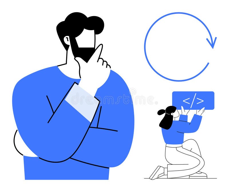 Thoughtful Man Reflecting with Developer Programming Code Next To ...