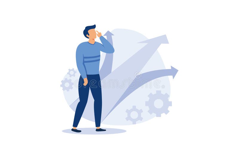 Thoughtful Man Standing At Crossroads Choice Illustration Concept