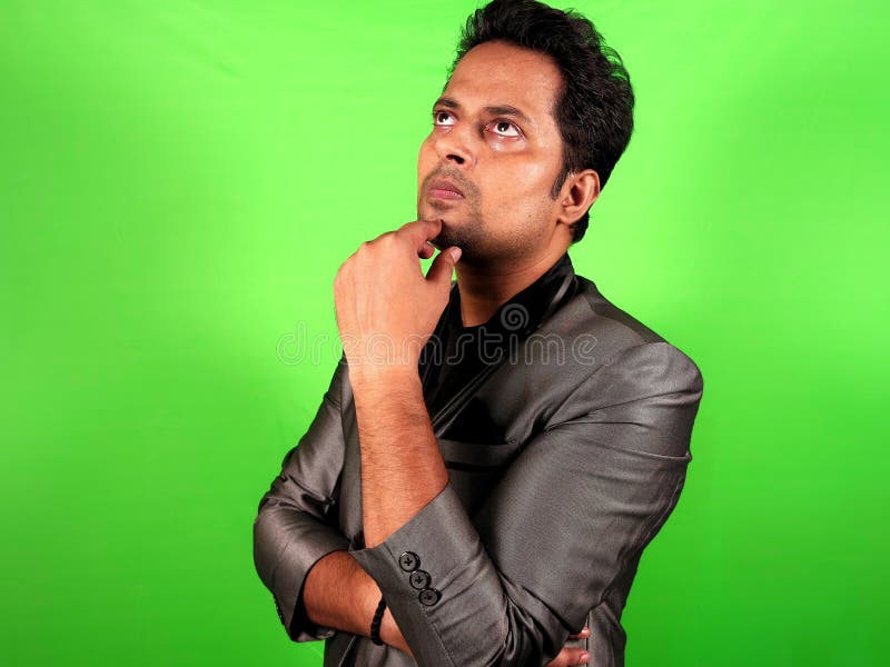 Thoughtful Man in a Thinking Posing Against a Green Screen Background ...