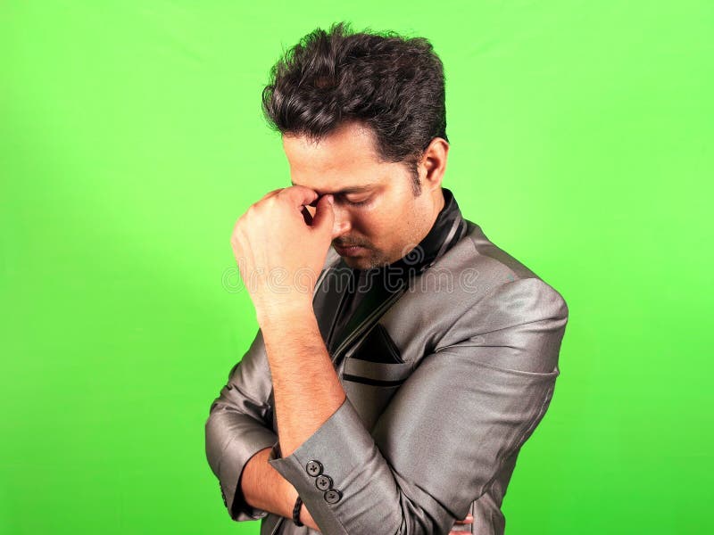Thoughtful Man in a Thinking Posing Against a Green Screen Background ...