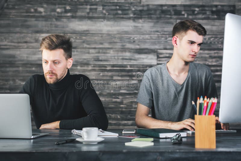 Thoughtful Men Using Devices Stock Image - Image of gadget, desktop ...