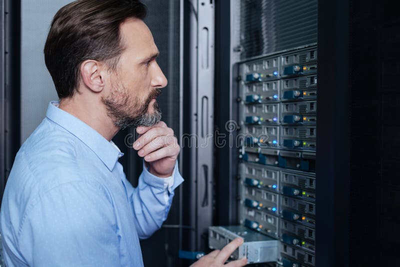 Thoughtful Nice Man Looking for a Problem Stock Photo - Image of ...