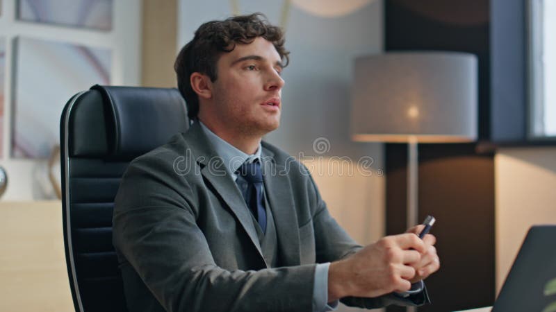 Thoughtful Office Manager Posing Camera Workplace Portrait. Employee ...