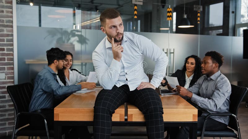 Thoughtful Pensive Man Leader Boss Businessman Company CEO Sitting on ... Thoughtful Pensive Man Leader Boss Businessman Company CEO Sitting on ...