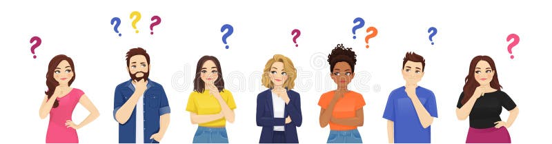 Thoughtful People Characters With Question Mark Thinking Over The