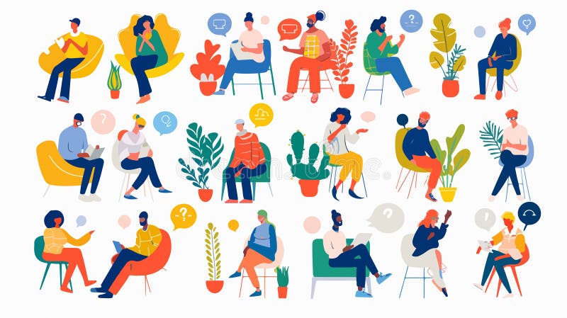 Thoughtful People Set Vector Illustration Group Stock Vector ...