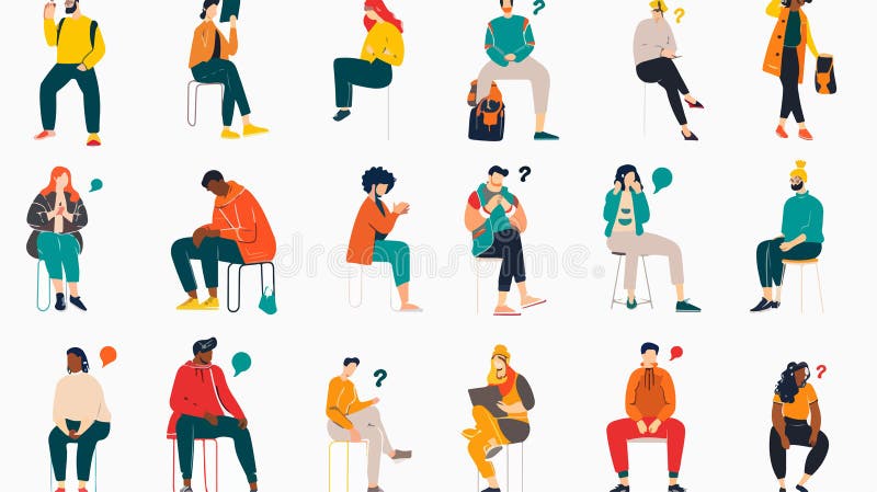 Thoughtful People Set Vector Illustration Group Stock Vector ...