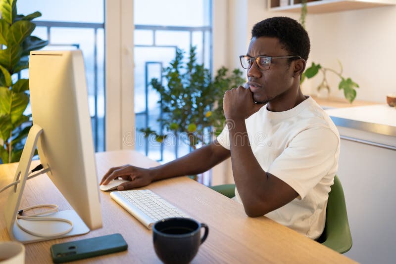 Thoughtful Web Developer Work on Computer, Programmer Trying To Find ...