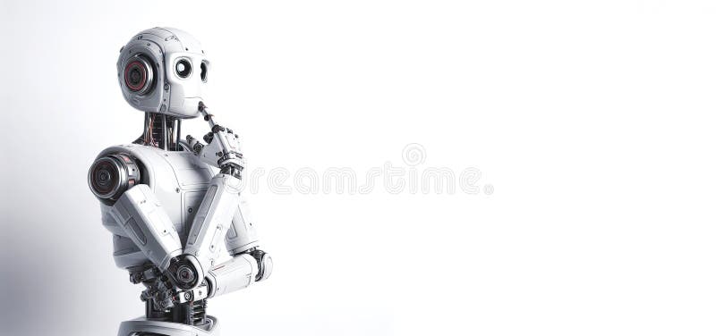 Thoughtful Robot on White Background. Ai Generative Stock Illustration ...