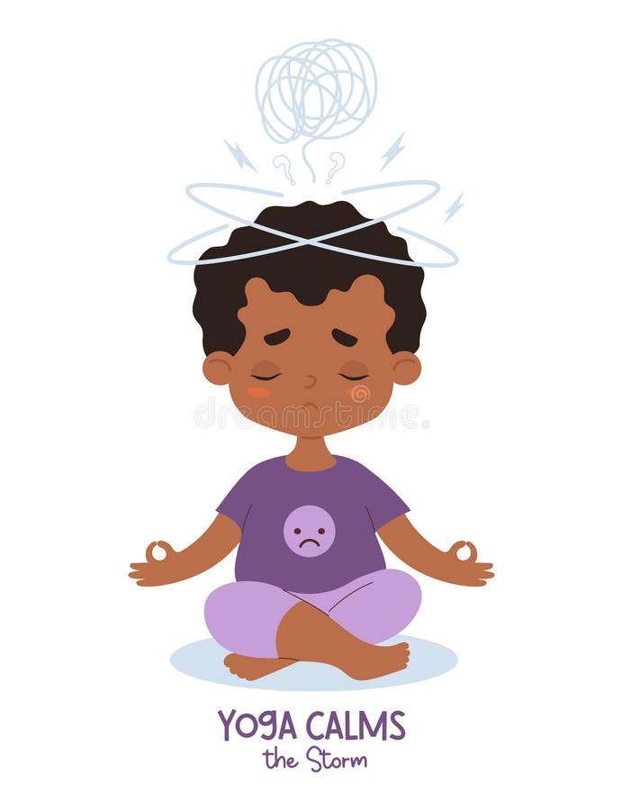 Thoughtful Sad Afro American Boy Sits in Lotus Pose Meditates. Confused ...