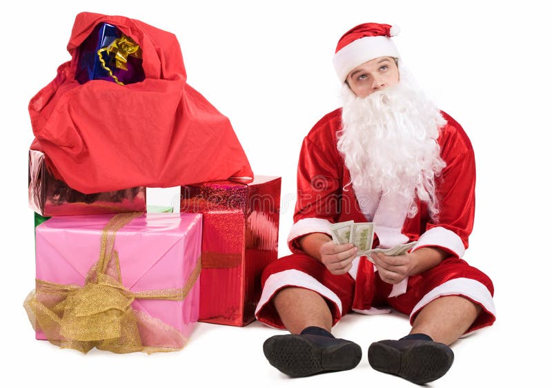 Thoughtful Santa stock photo. Image of dollar, money, note - 7298266