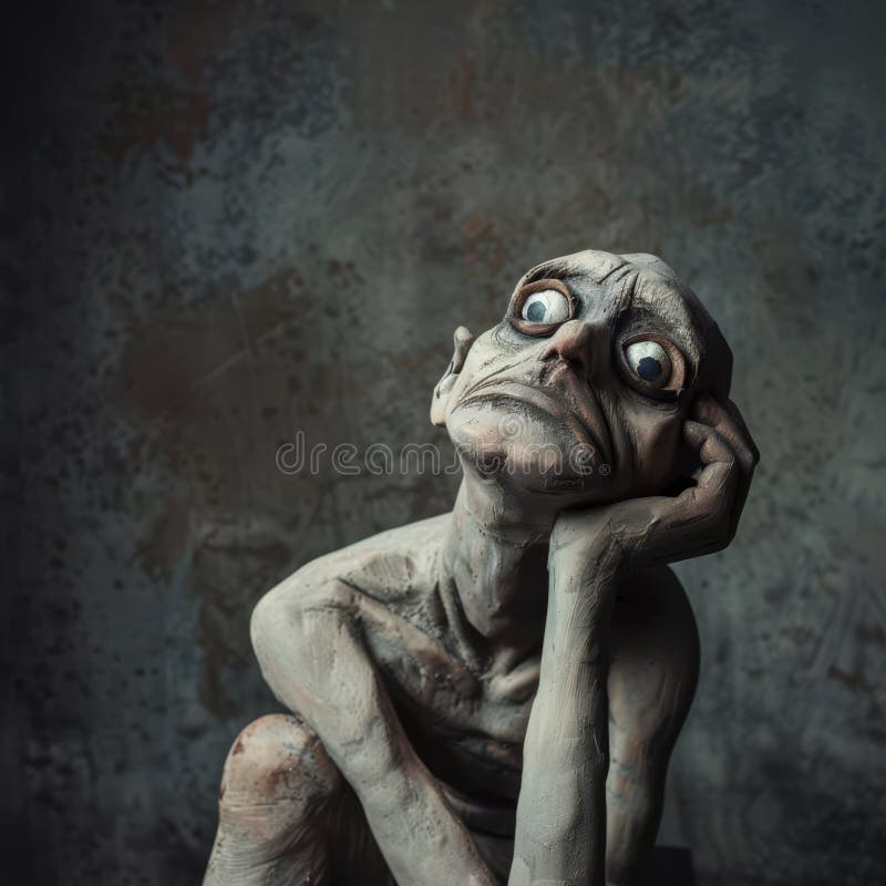 Thoughtful Sculpture of a Distressed Figure Reflecting Alone in an ...