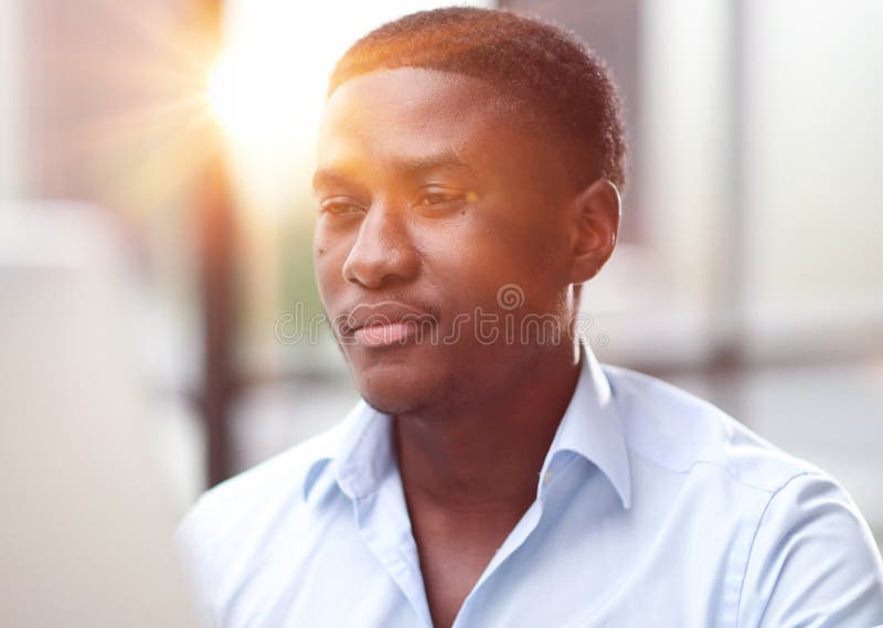 Thoughtful Black Man in Eyeglasses Stack with Hard Task, Looking at ...
