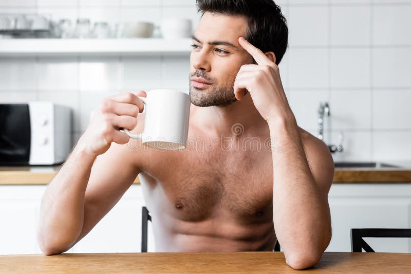 Shirtless Man Holding Cup of Coffee Stock Image - Image of muscular ...