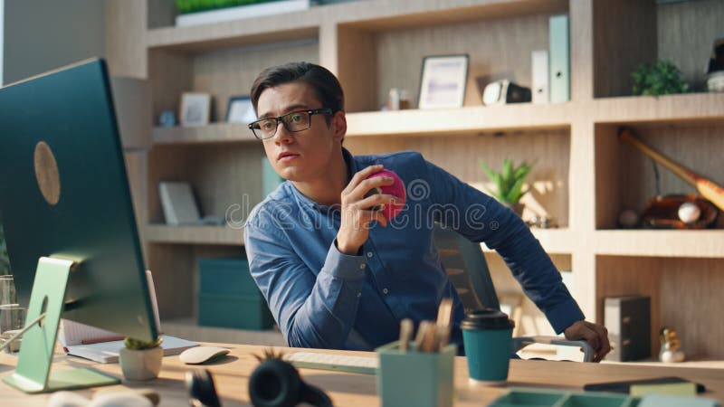 Thoughtful Startuper Staring Computer Screen at Office. Freelancer Man ...
