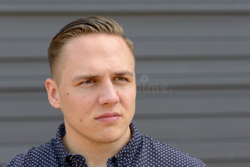 Thoughtful Stressed Young Man Looking Aside Stock Photo - Image of ...