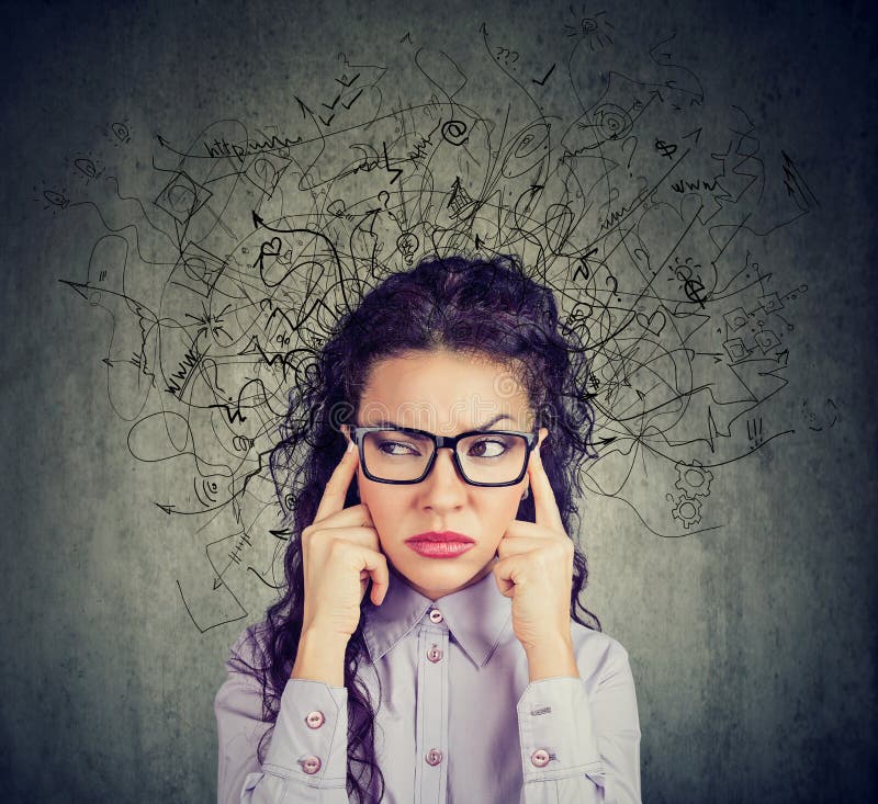 Stressed Young Woman with a Mess in Her Head Stock Photo - Image of ...