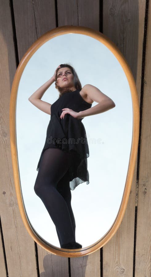 Thoughtful Woman with Her Reflection in Mirror Stock Image - Image of ...