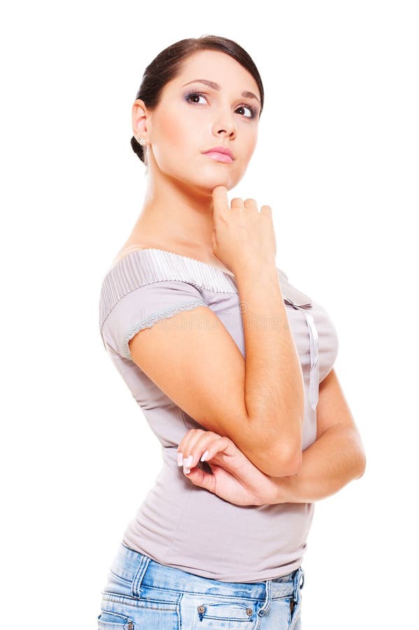 Thoughtful Woman Looking Up Stock Image - Image of model, graceful ...