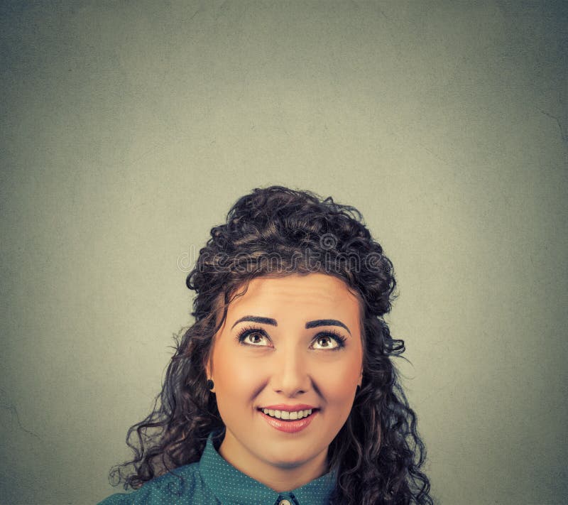 Happy Thoughtful Young Woman Thinking Looking Up Stock Image - Image of ... Happy Thoughtful Young Woman Thinking Looking Up Stock Image - Image of ...