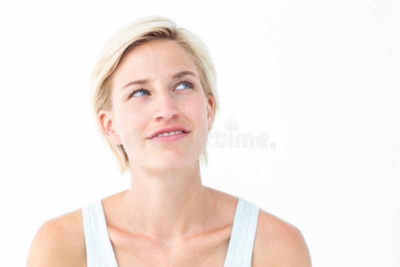 Thoughtful Woman Looking Up Stock Image - Image of beautiful, posing ...