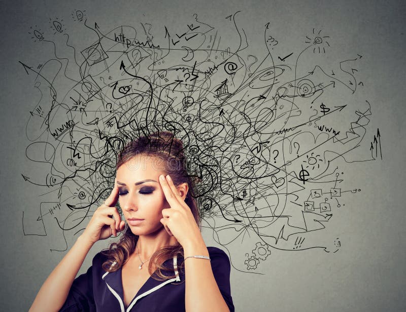 Thoughtful Young Woman with a Mess in Her Head Stock Image - Image of ...