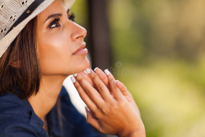 Thoughtful woman outdoors stock photo. Image of woman - 30624080