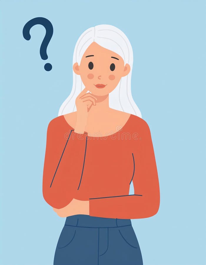 Pensive Woman Contemplating a Question Mark, Symbolizing Decision ...