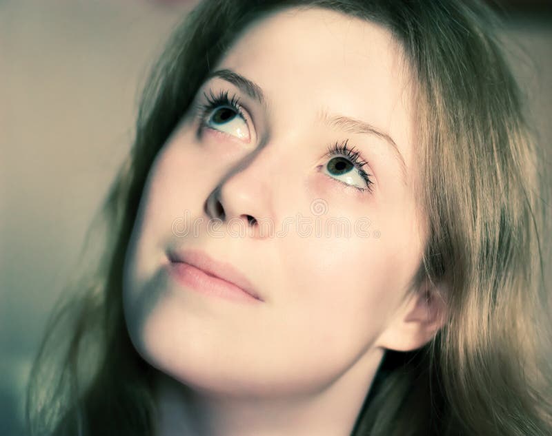 Thoughtful woman portrait stock photo. Image of side, expression - 5860916