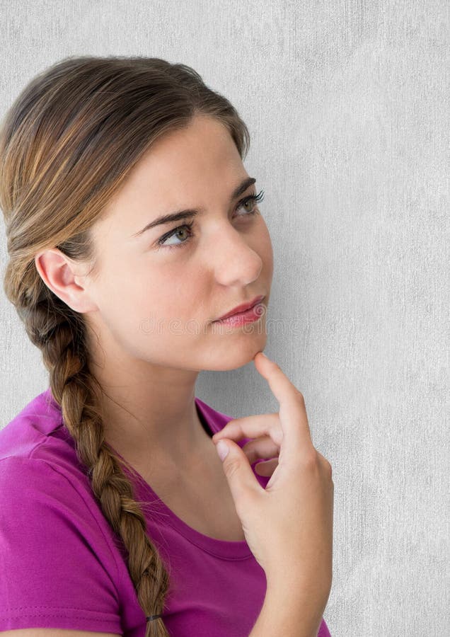 Thoughtful Woman Touching Chin Stock Photo - Image of shadow, plait ...