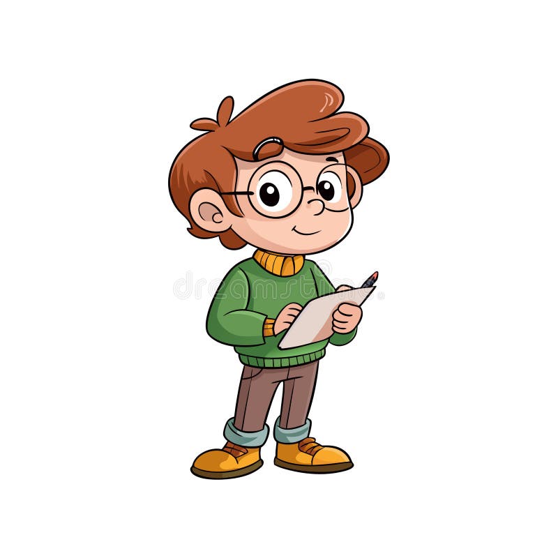 Thoughtful Writer Boy Cartoon Character Stock Vector - Illustration of ...