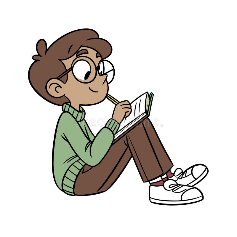 Thoughtful Writer Boy Cartoon Character Stock Vector - Illustration of ...