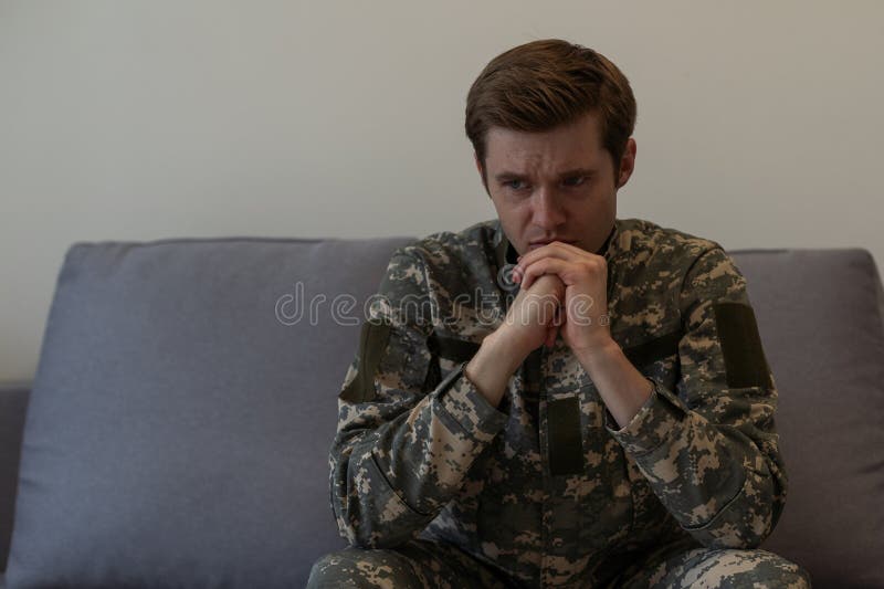 Thoughtful Young Handsome Soldier in Military Uniform. Stock Image ...