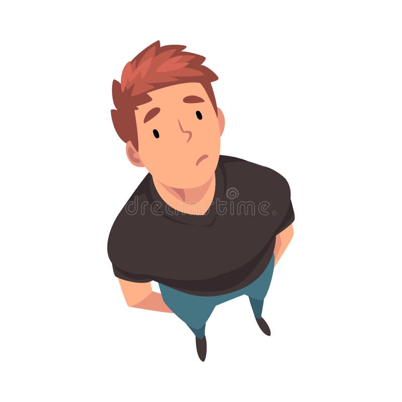 Thoughtful Young Man Character Looking Up, View from Above Vector ...