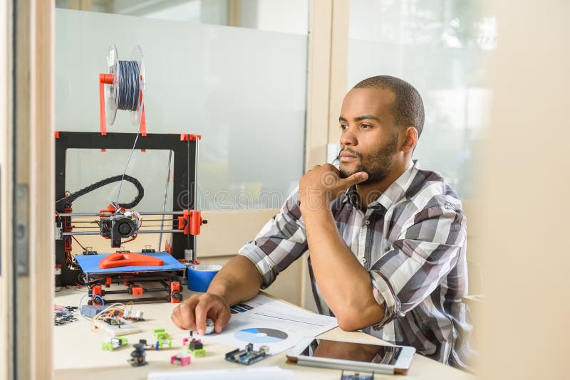 Thoughtful Young Man Engineering 3d Printer Stock Photo - Image of ...