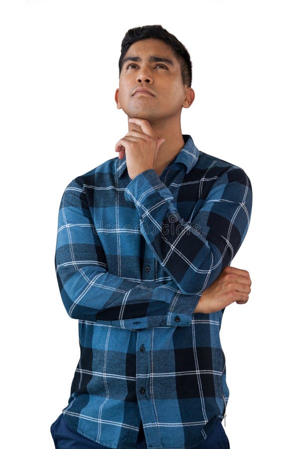 Thoughtful Young Man with Hand on Chin Stock Photo - Image of ...