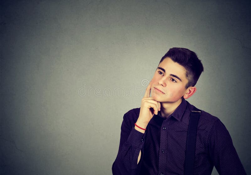 Thoughtful Young Man Looking Up Stock Image - Image of male, brain ...
