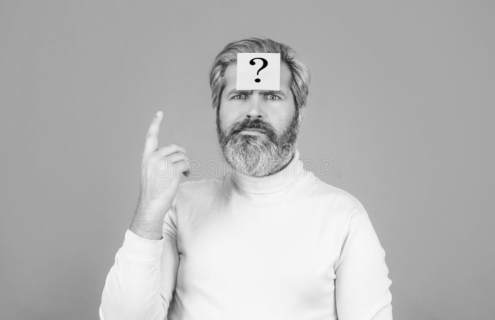 Thoughtful Young Man and Sticky Note with Question Mark on His Forehead ...