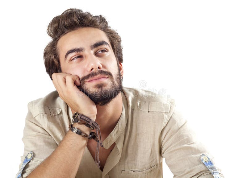 Thoughtful young man stock photo. Image of adsived, white - 57921836