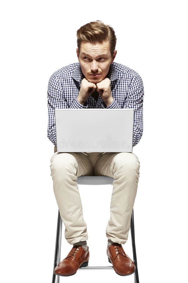 Thoughtful Young Man Working on a Computer Stock Image - Image of adult ...