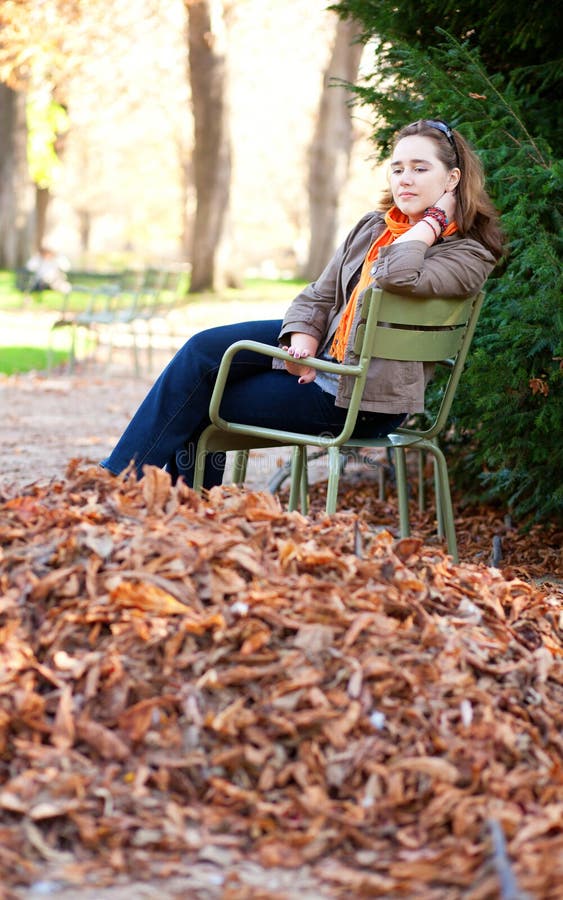 Thoughtful Young Woman at Fall Stock Image - Image of chair, people ...