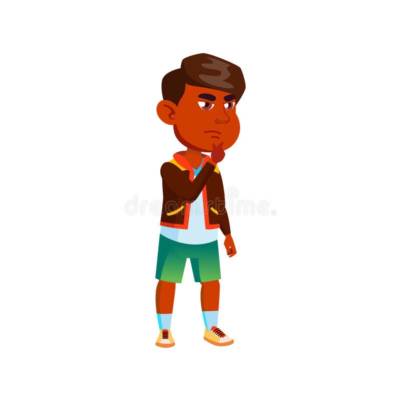 Thoughtfully Indian Boy Think Game Strategy Cartoon Vector Stock ...
