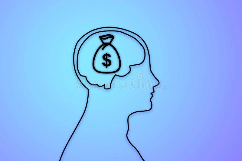 Thoughts about Money. the Silhouette of a Man with a Brain in Which is ...