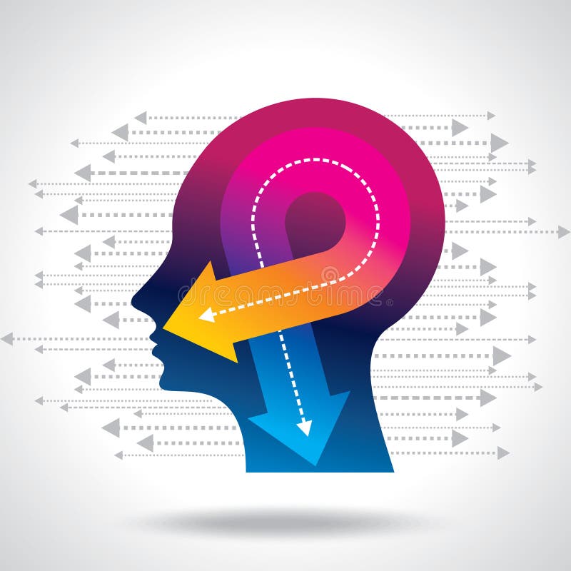 Thoughts and Options. Vector Illustration of Head with Arrows Stock ...